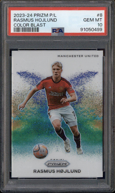 2023-24 Panini Prizm Premier League Color Blast #8 Rasmus Hojlund PSA ...